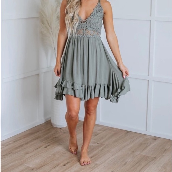 la miel by Hyped Unicorn | Dresses | Country Flower Crochet Olive Green ...